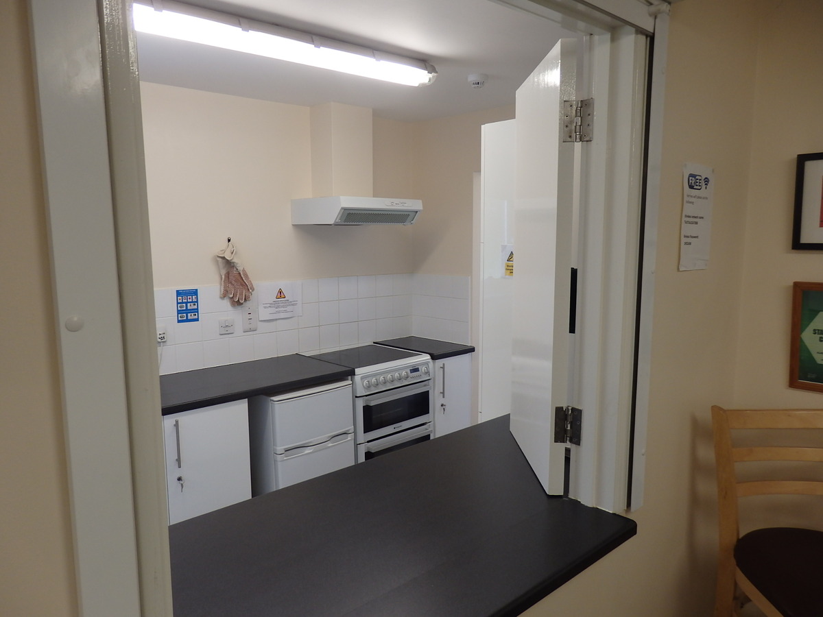 Pavilion kitchen serving hatch - Alresford Village Hall